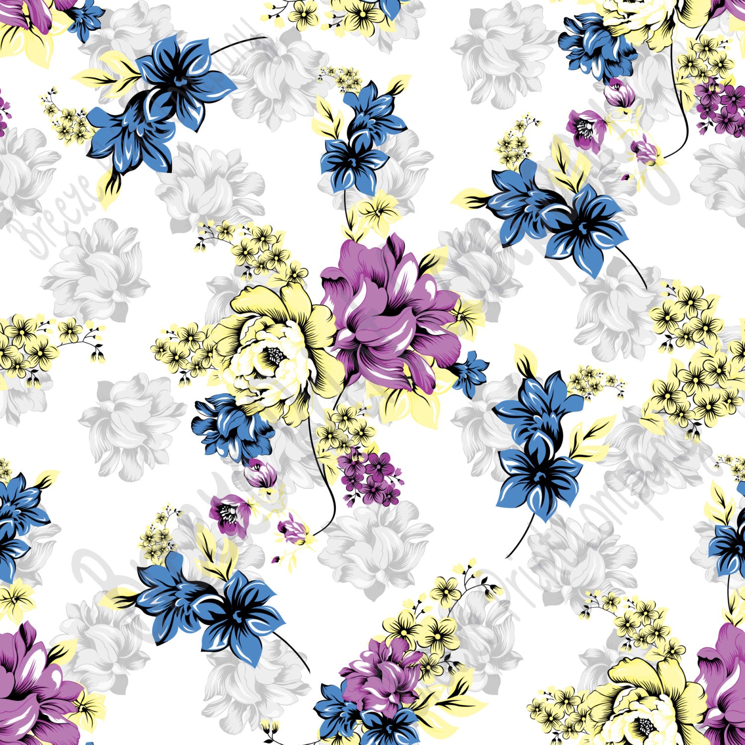Blue, purple, yellow and gray floral craft vinyl sheet - HTV - Adhesiv ...